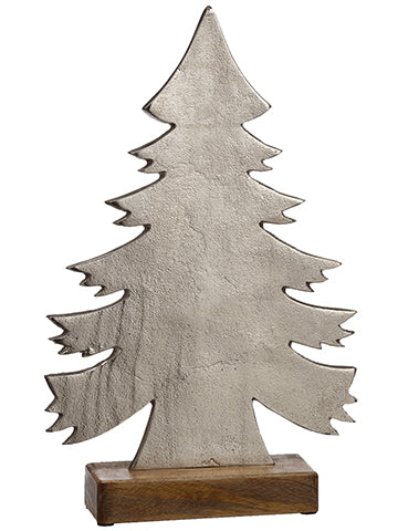 17" Aluminum Chsristmas Tree With Wood Base Silver (pack of 2 ...